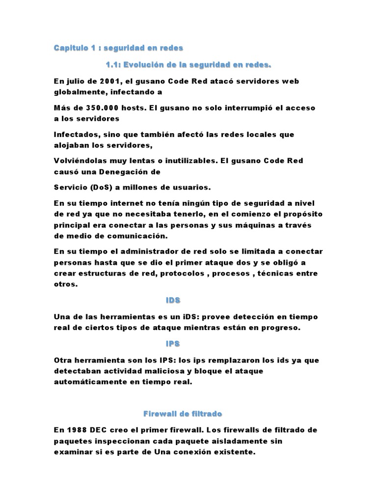 Resumen Del Capitulo 1 | PDF | Ataque de denegación de servicio | Cortafuegos (informática)