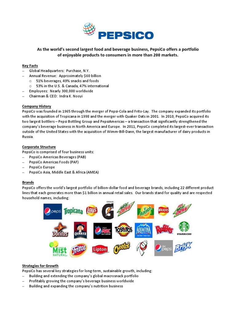 Pepsico Corporate Fact Sheet | Download Free PDF | Pepsi Co | Food And ...