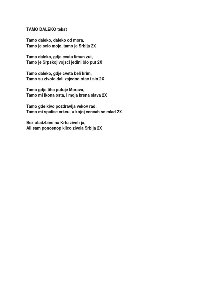 Tamo Daleko Tekst | PDF