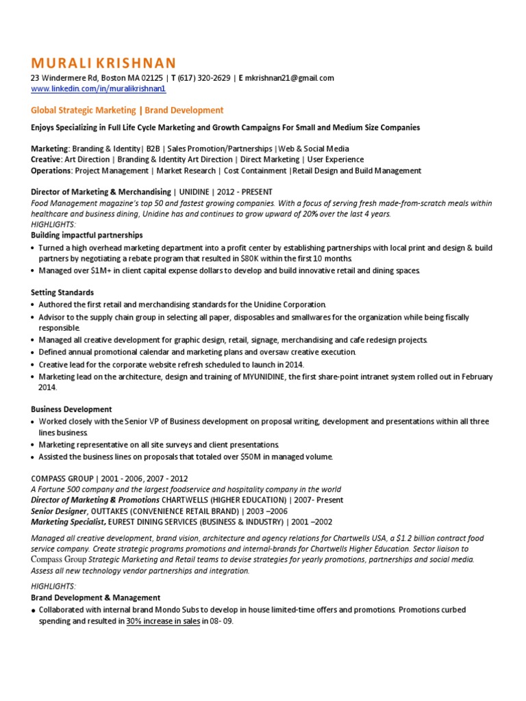 Murali Krishnan - Resume - Boston MA | PDF | Retail | Marketing