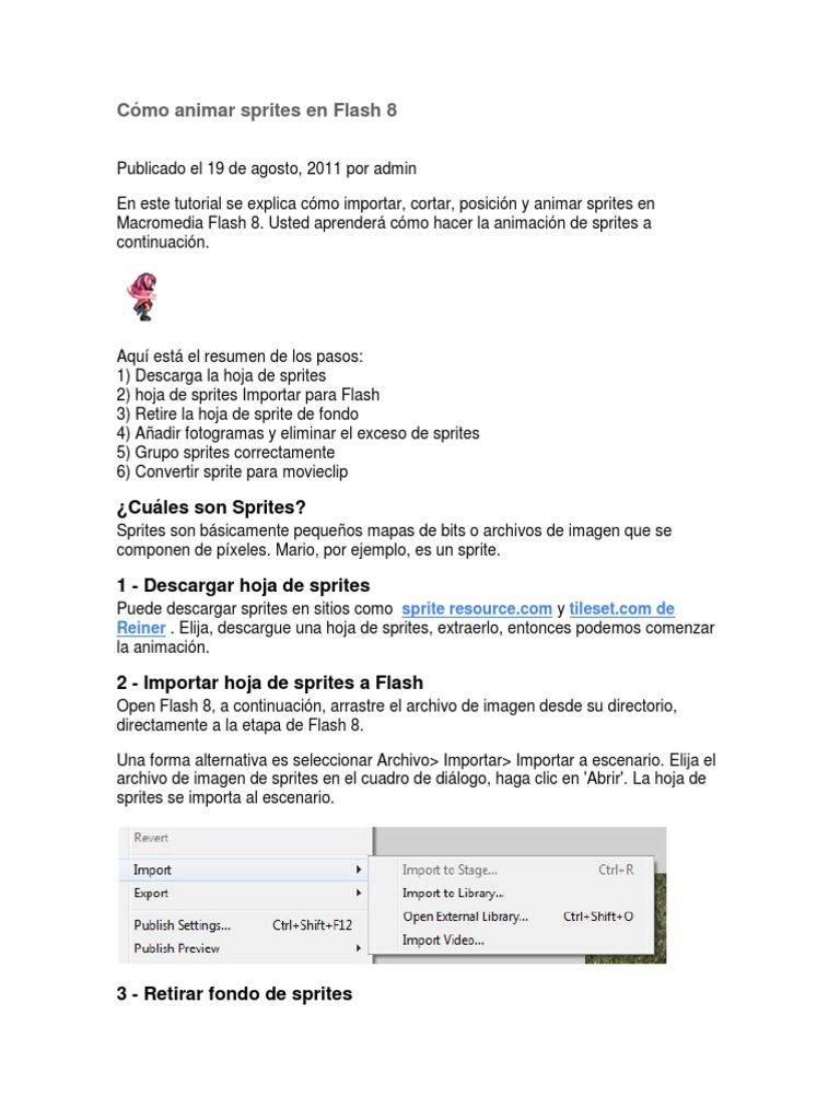 Cómo animar sprites en Flash 8 | PDF | Point and Click | Software