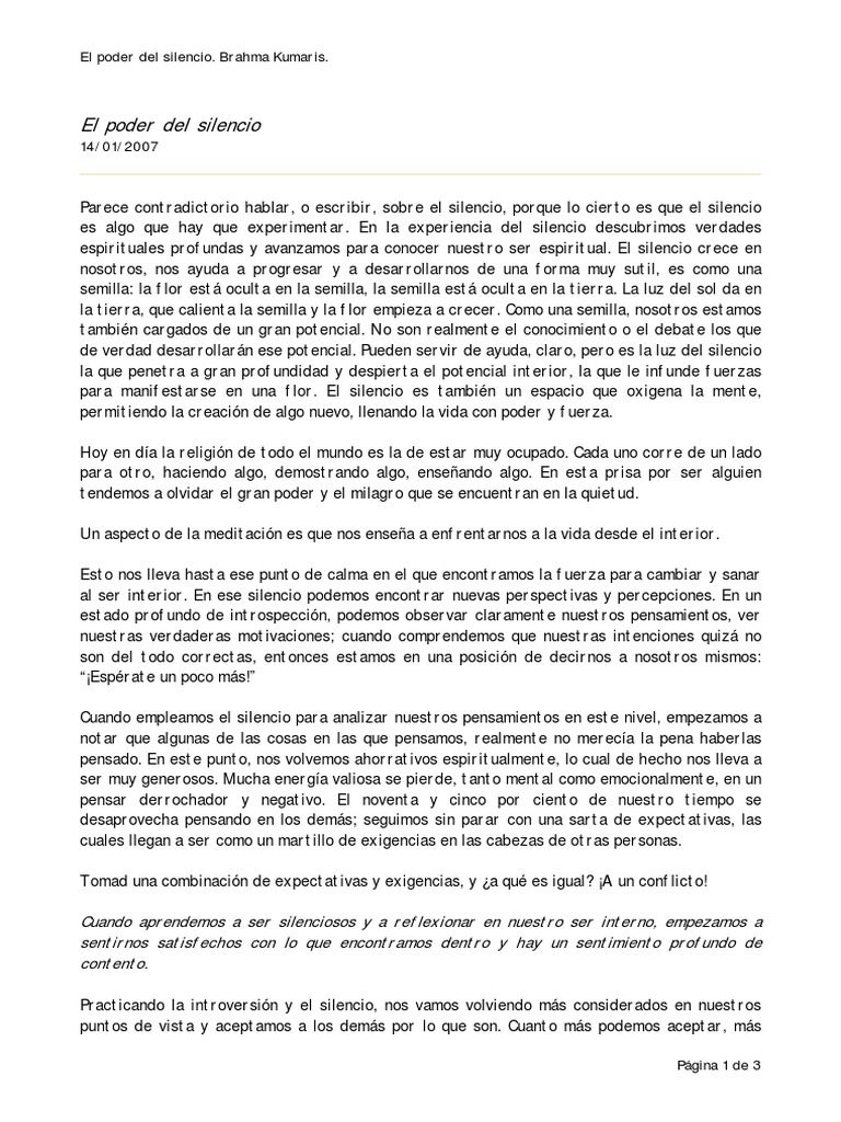 El Poder Del Silencio Pdf Pdf Meditación Verdad