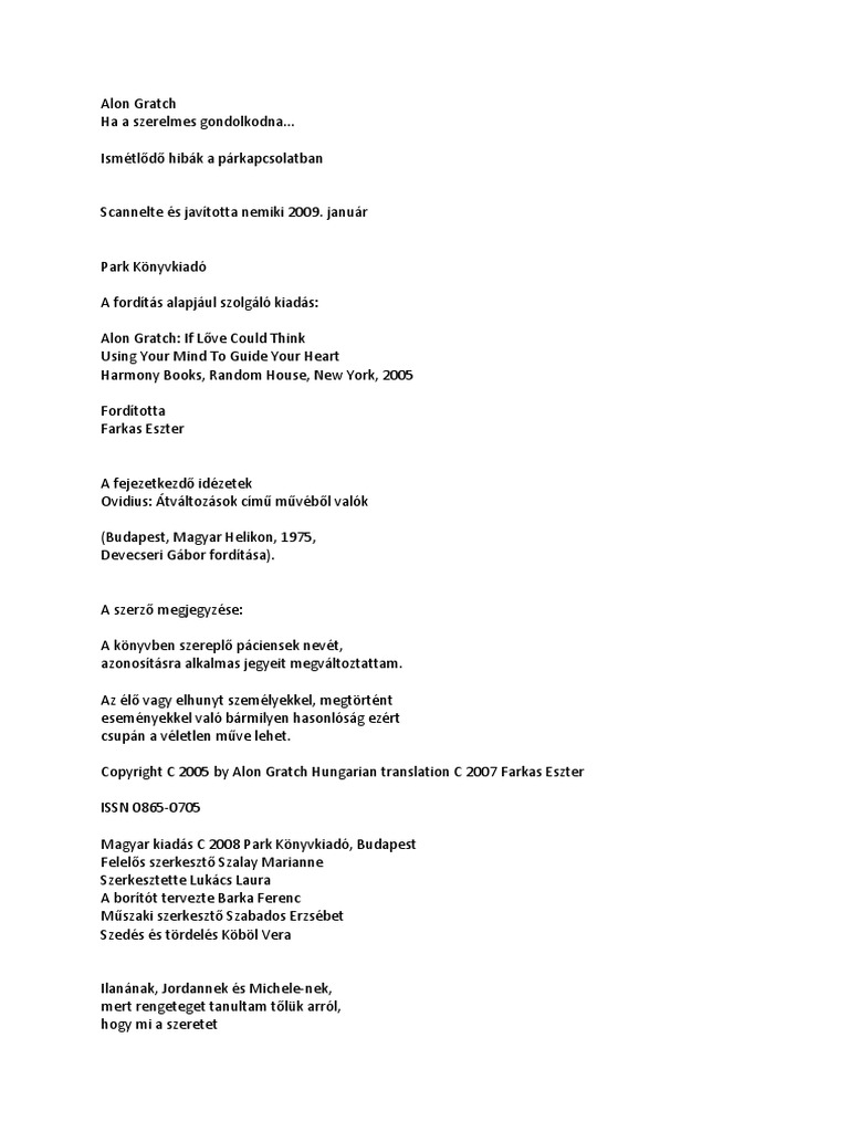 Alon Gratch-Ha A Szerelmes Gondolkodna... | PDF