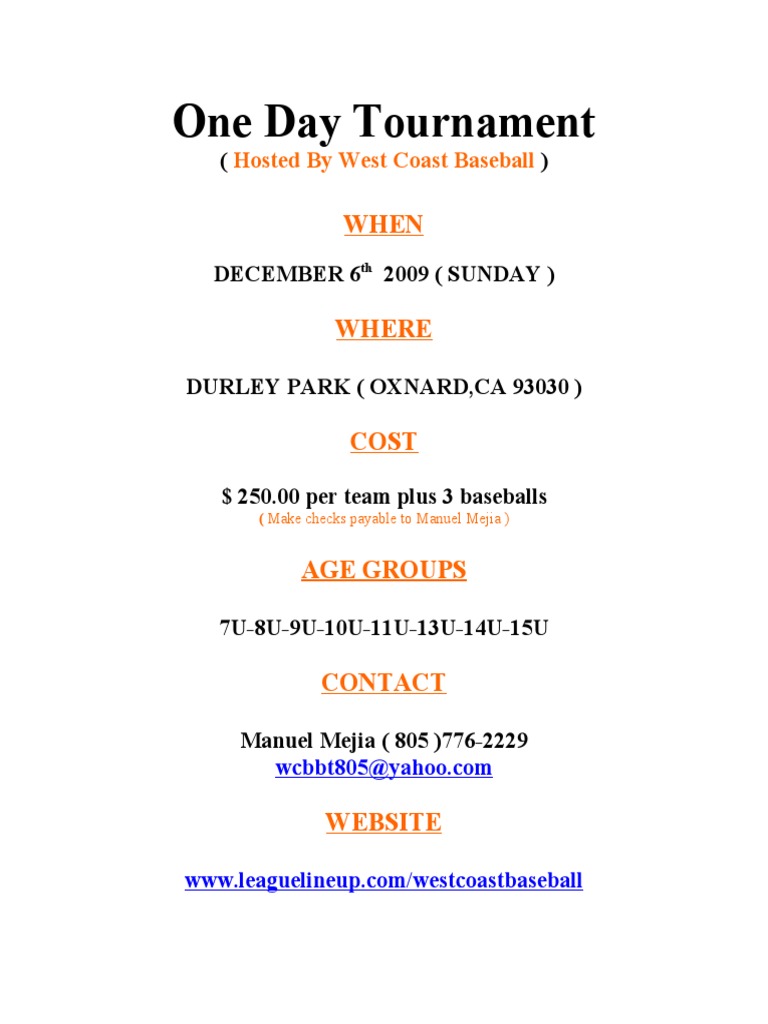 One Day Tournament Flyer | PDF | Sports & Recreation