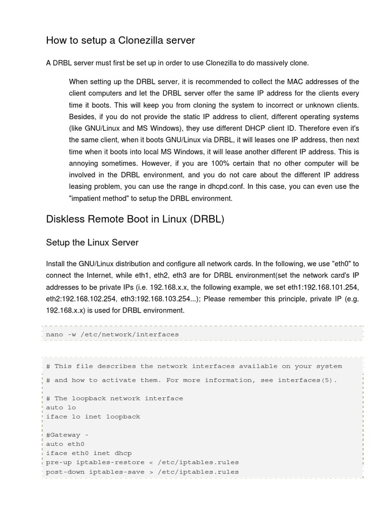 How To Setup A Clonezilla Server | PDF | Ip Address | Booting