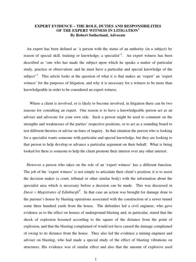 Expert Evidence - Role Duties and Responsibilities of The Expert ...
