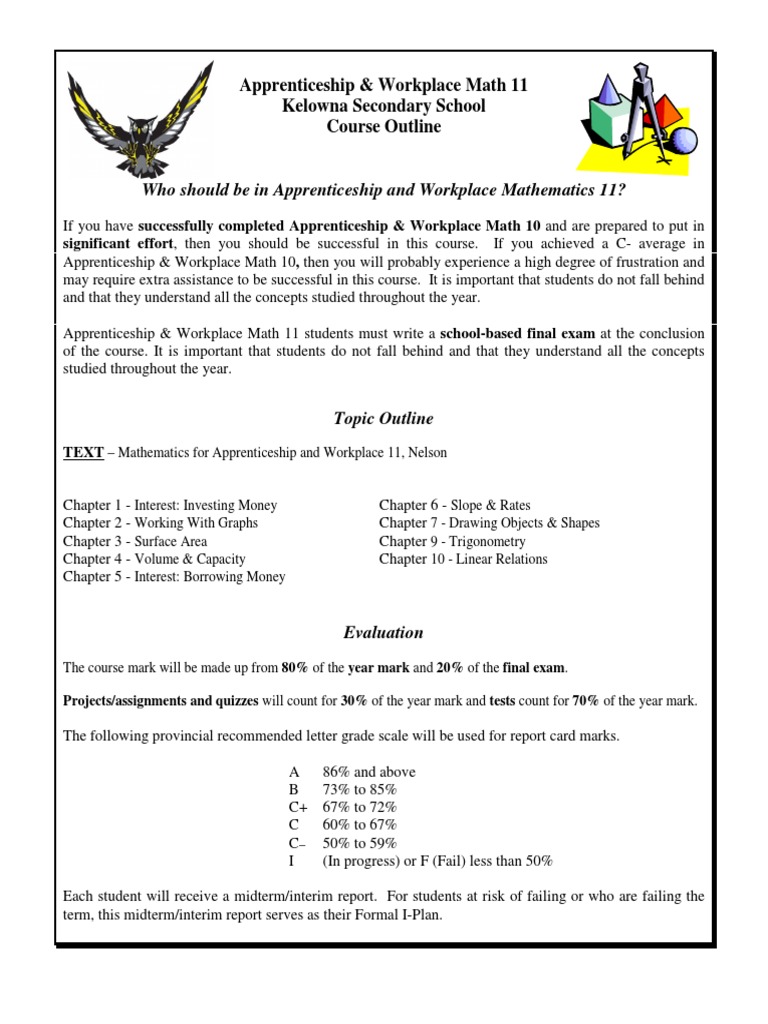 Apprenticeship Workplace Math 11 - Course Outline | PDF | Homework ...