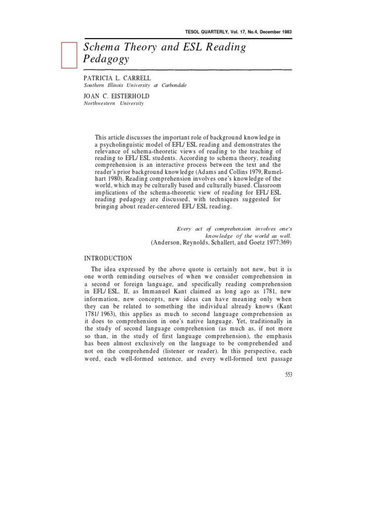 Schema Theory and ESL Reading Pedagogy | PDF | Schema (Psychology ...