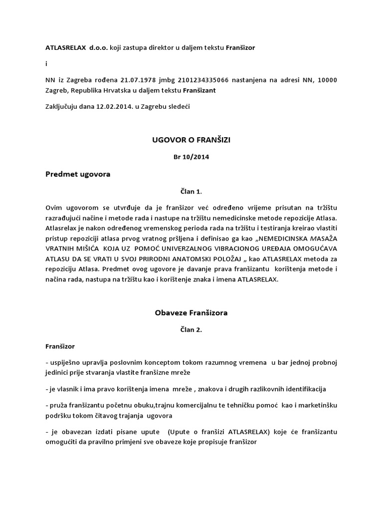 Ugovor Template | PDF