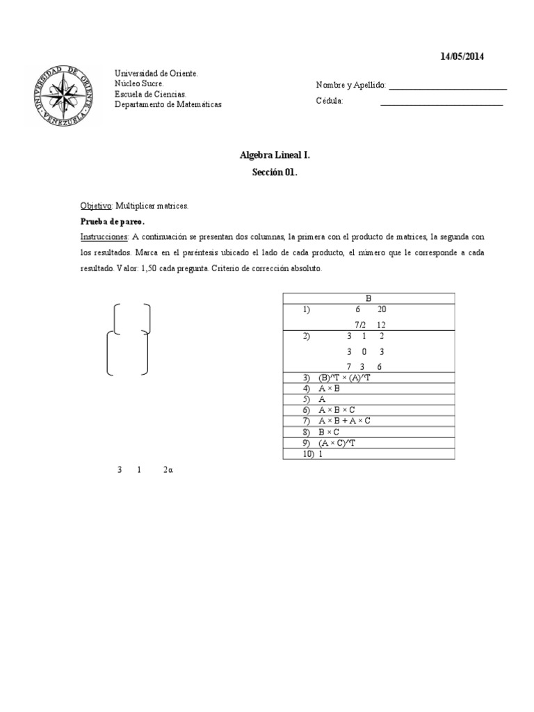 Ejemplo de Prueba de Pareo en Matemáticas | PDF