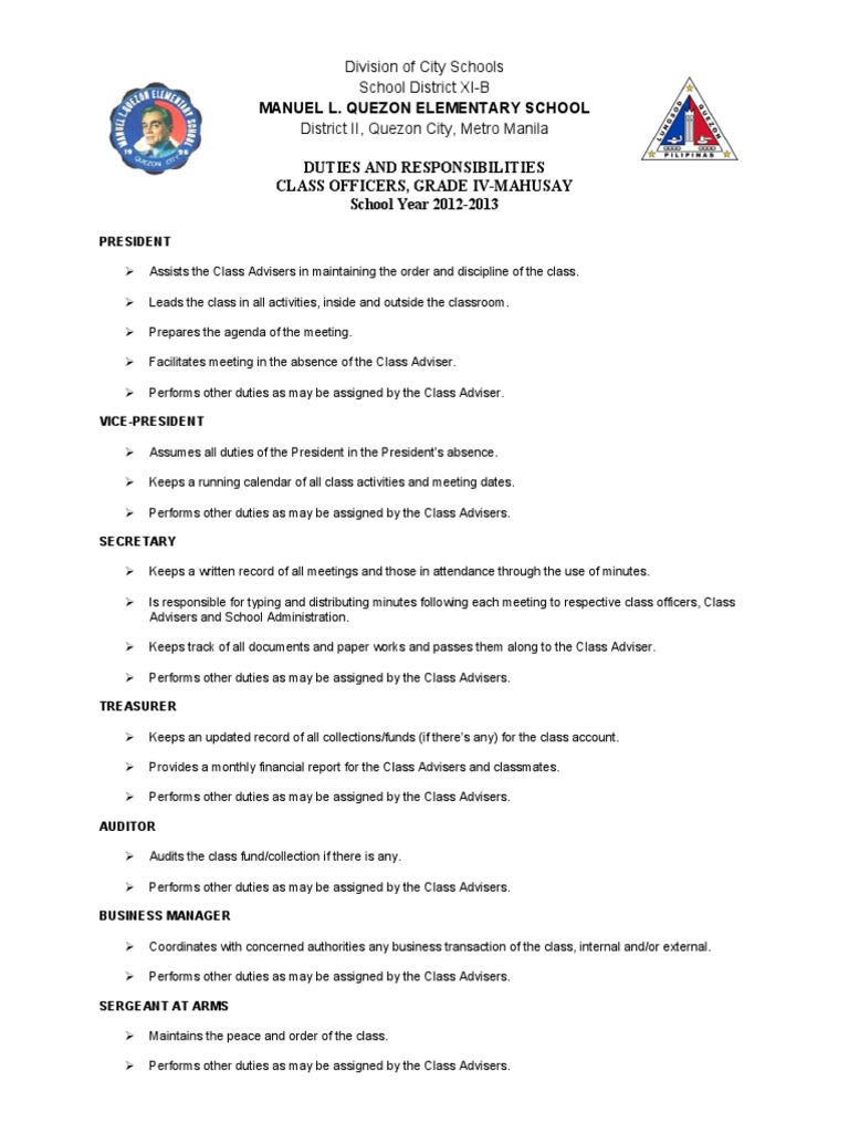 Duties of Class Officers | Schools | Business