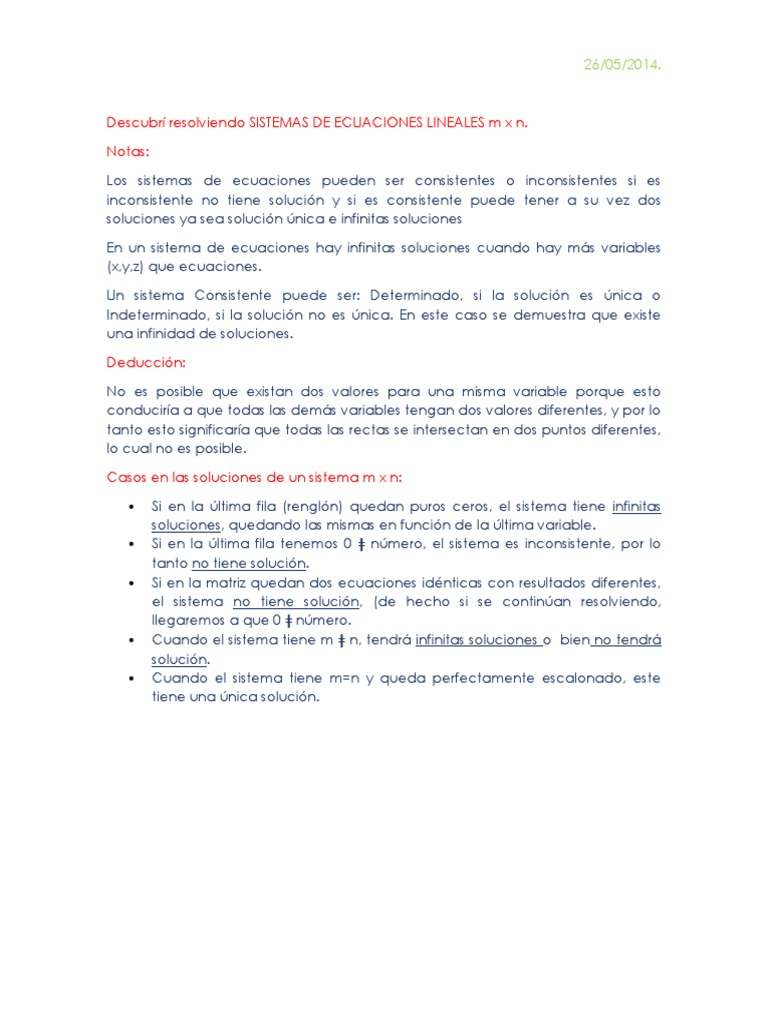 Los Sistemas de Ecuaciones Pueden Ser Consistentes o Inconsistentes Si ...