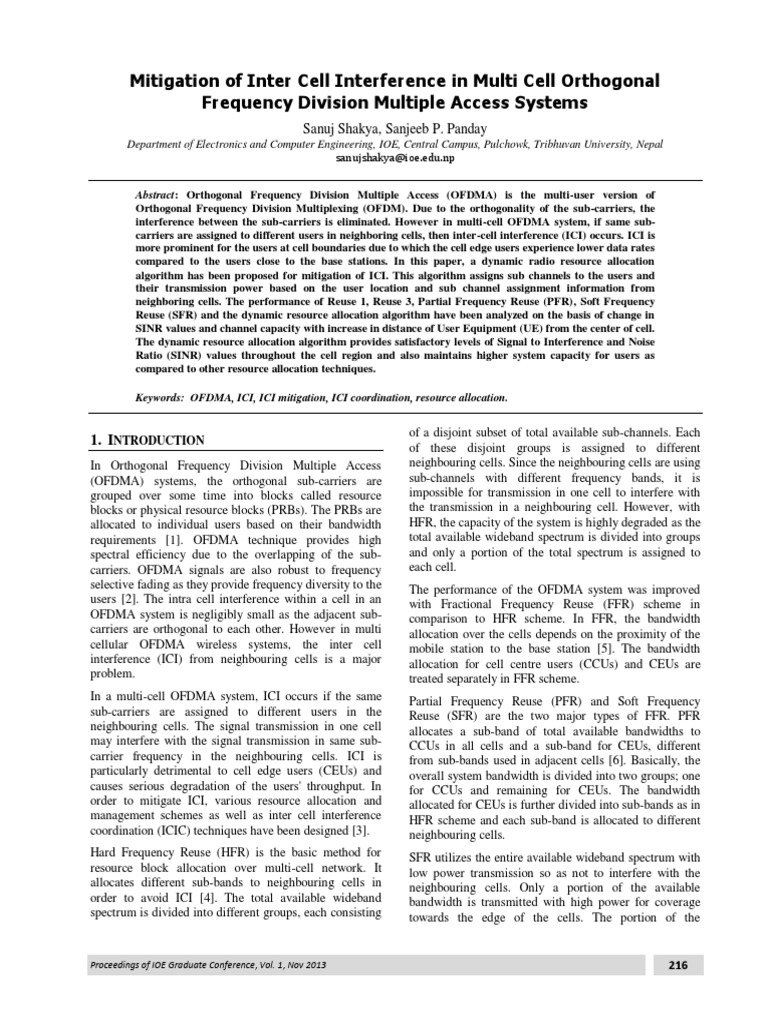 Mitigation of Inter Cell Interference in Multi Cell Orthogonal ...