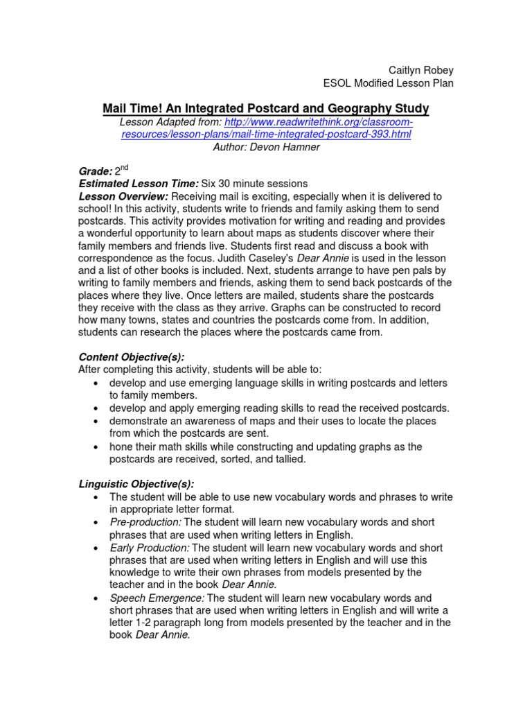 Modified Lesson Plan | PDF | Mail | Vocabulary