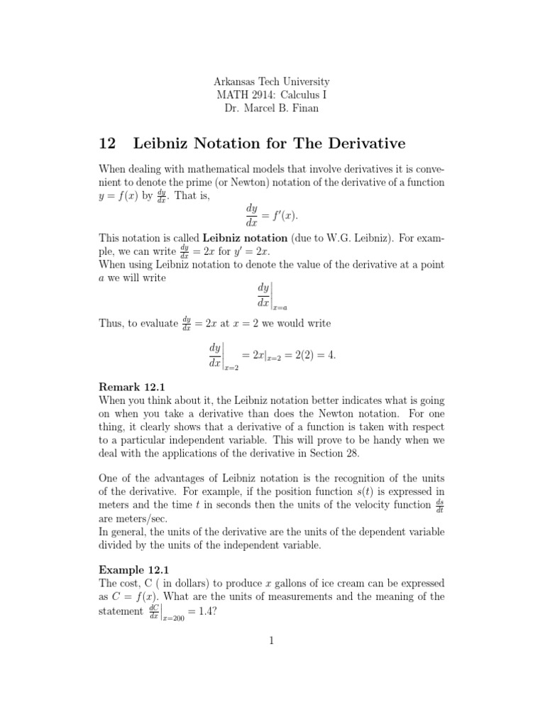 Cal24 Leibniz Notation For The Derivative | PDF