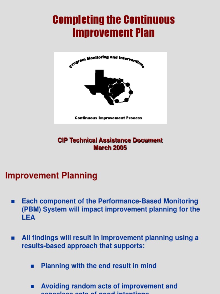 Completing The Continuous Improvement Plan: CIP Technical Assistance Document March 2005 | PDF ...
