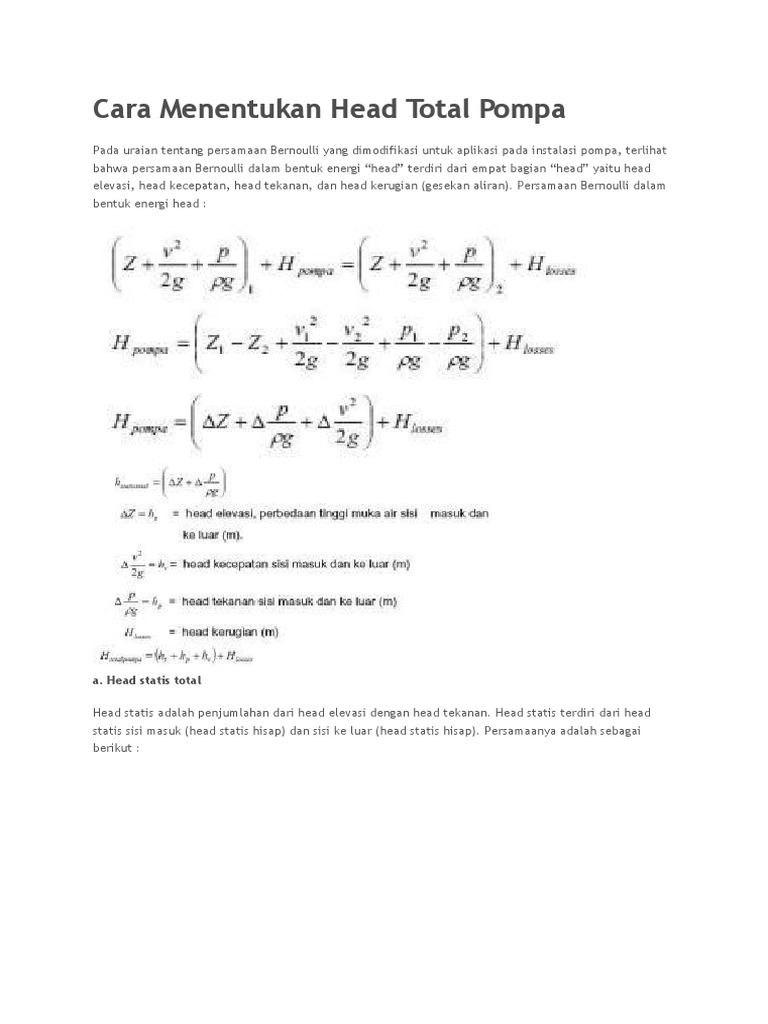 Cara Menentukan Head Pompa | PDF