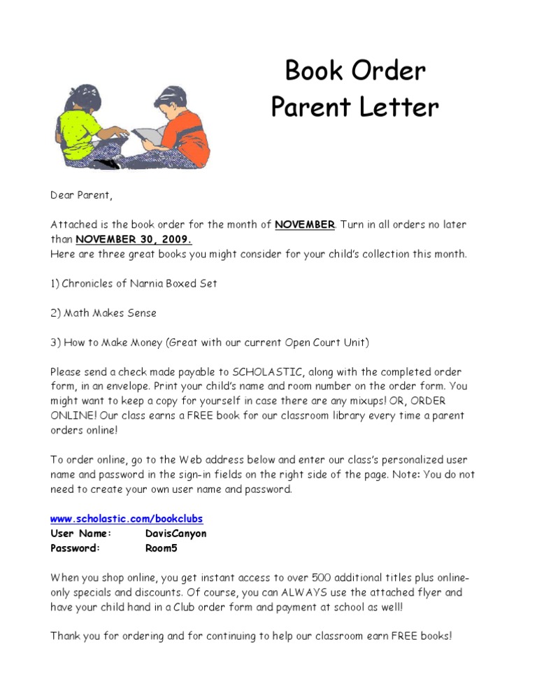 Scholastic Book Order (Parent Letter) | PDF