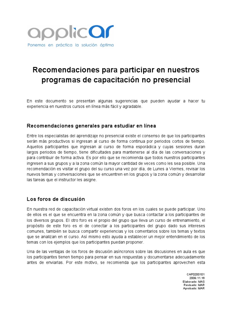 Recomendaciones para Participar en Nuestros Programas de Capacitación No Presencial | Descargar ...