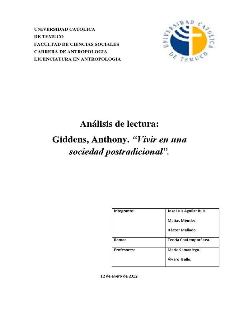 Informe Anthony Giddens | PDF | Ciencia cognitiva | Science