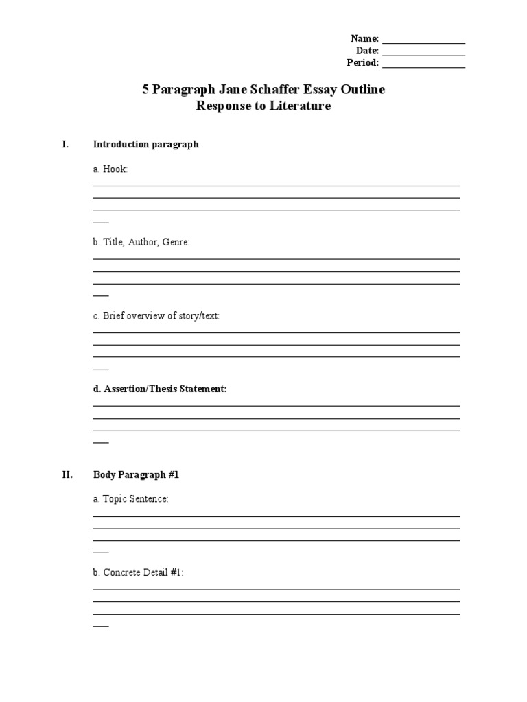 5 Paragraph Jane Schaffer Essay Outline | PDF | Language Arts & Discipline