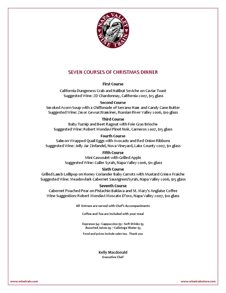 Seven Courses of Christmas Menu | PDF | Napa Valley Ava | Wine