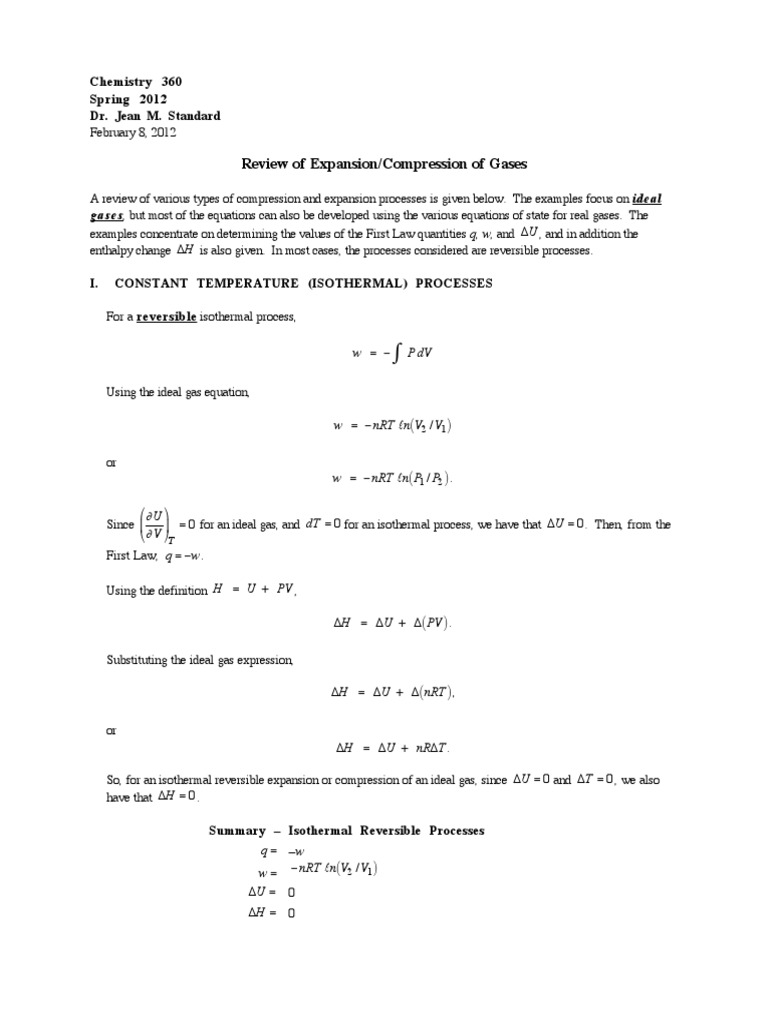 Review of Expansion/Compression of Gases | PDF | Gases | Thermodynamics