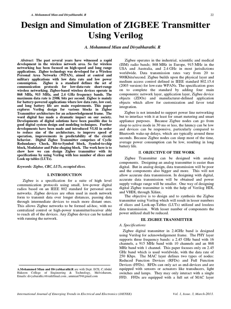 Design and Simulation of ZIGBEE Transmitter | PDF