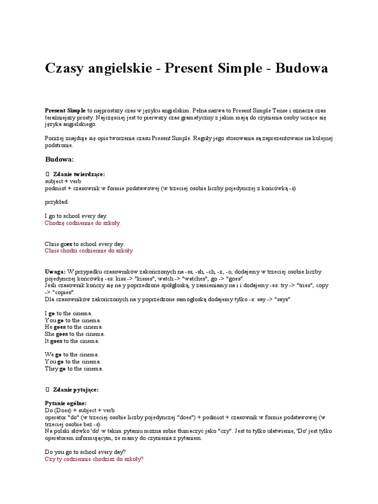 Czasy Angielskie Present Simple | PDF