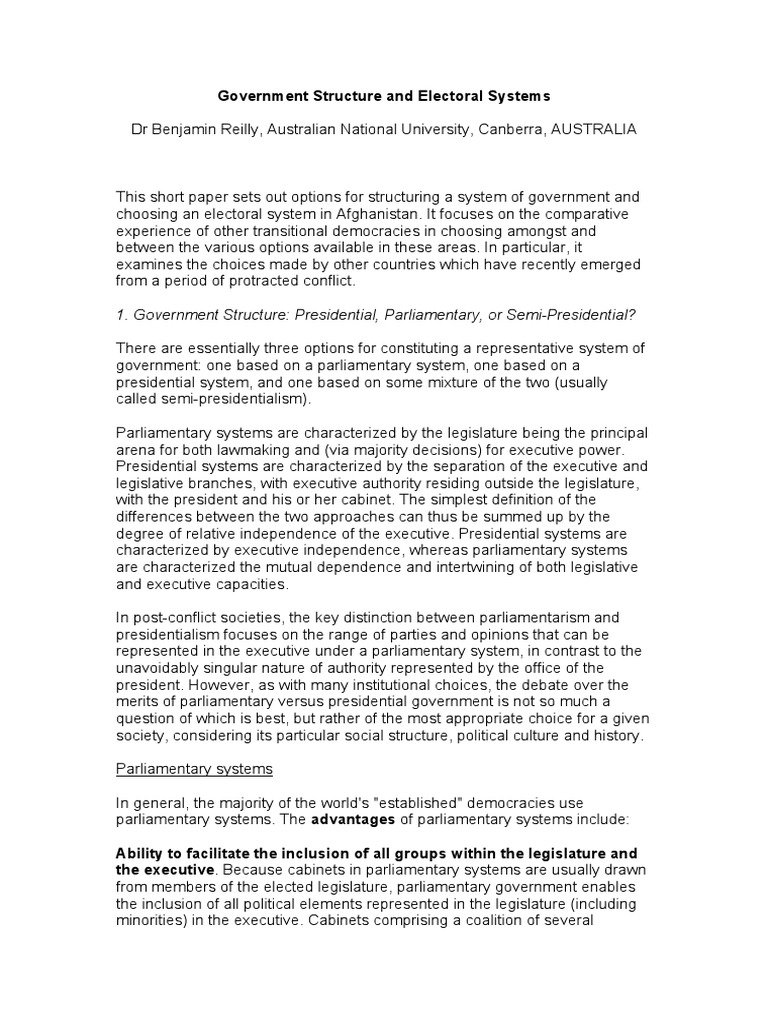 E 20 Govt Structure Electoral Systems Reilly? | PDF | Voting System ...