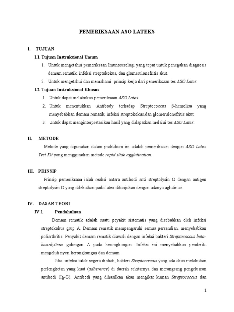 Pemeriksaan ASO Latex untuk Diagnosa Penyakit | PDF