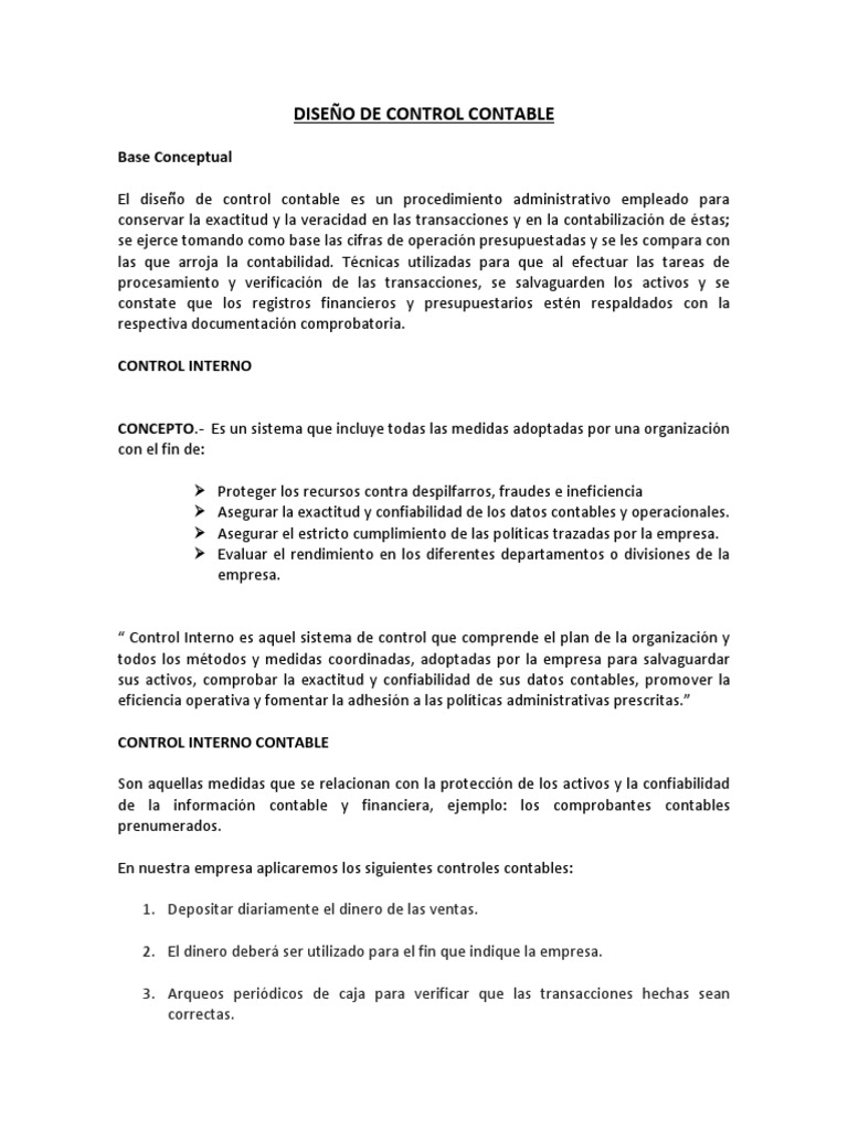Diseño de Control Contable Empresarial | PDF | Bancos | Cheque