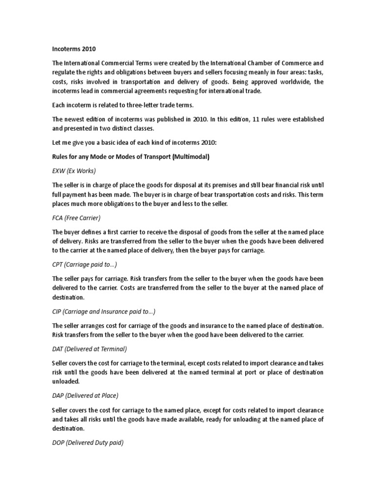 Incoterms 2010: EXW (Ex Works) | PDF | Water Transport | Industries