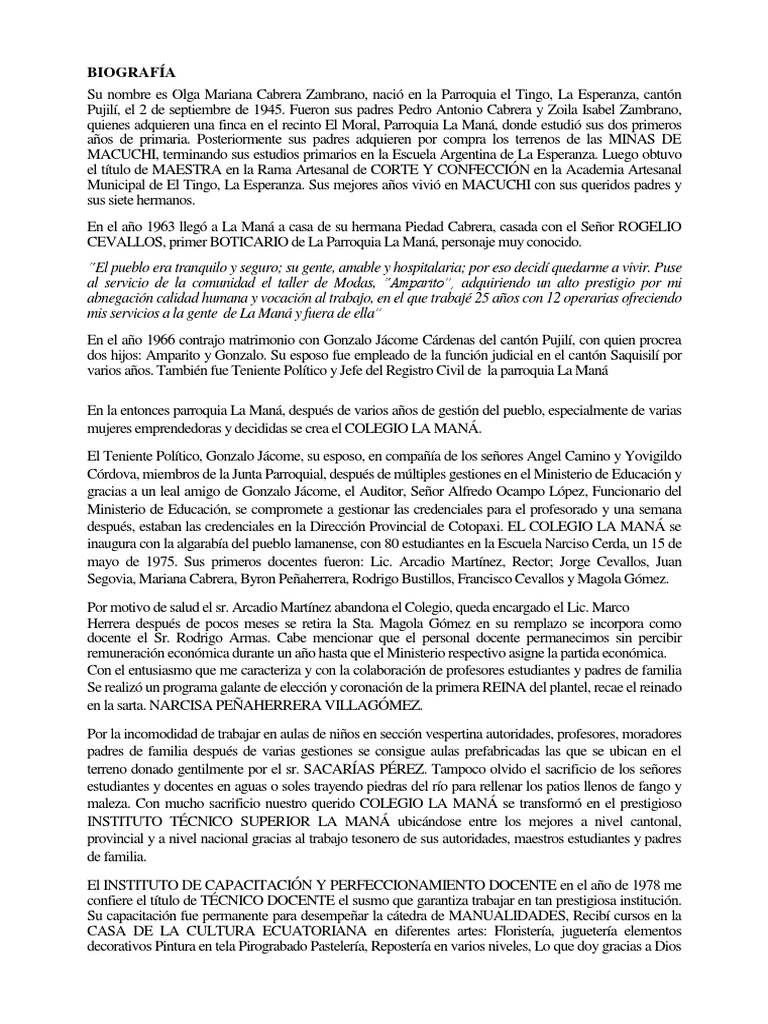 BIOGRAFÍA de Mariana Cabrera | PDF | Entretenimiento (general)