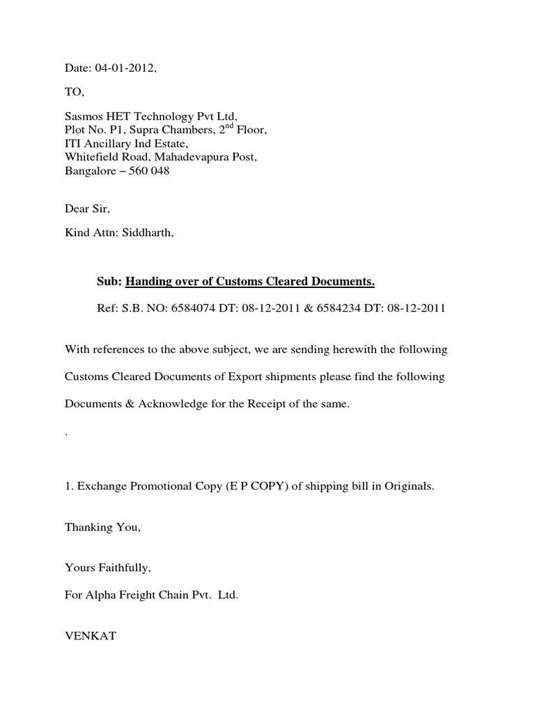 Covering Letter | Cargo | Bill Of Lading | Free 30-day Trial | Scribd