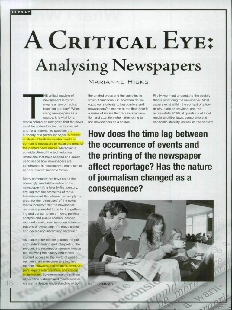 Analysing Newspapers: A Critical Eye | PDF | News | Newspapers