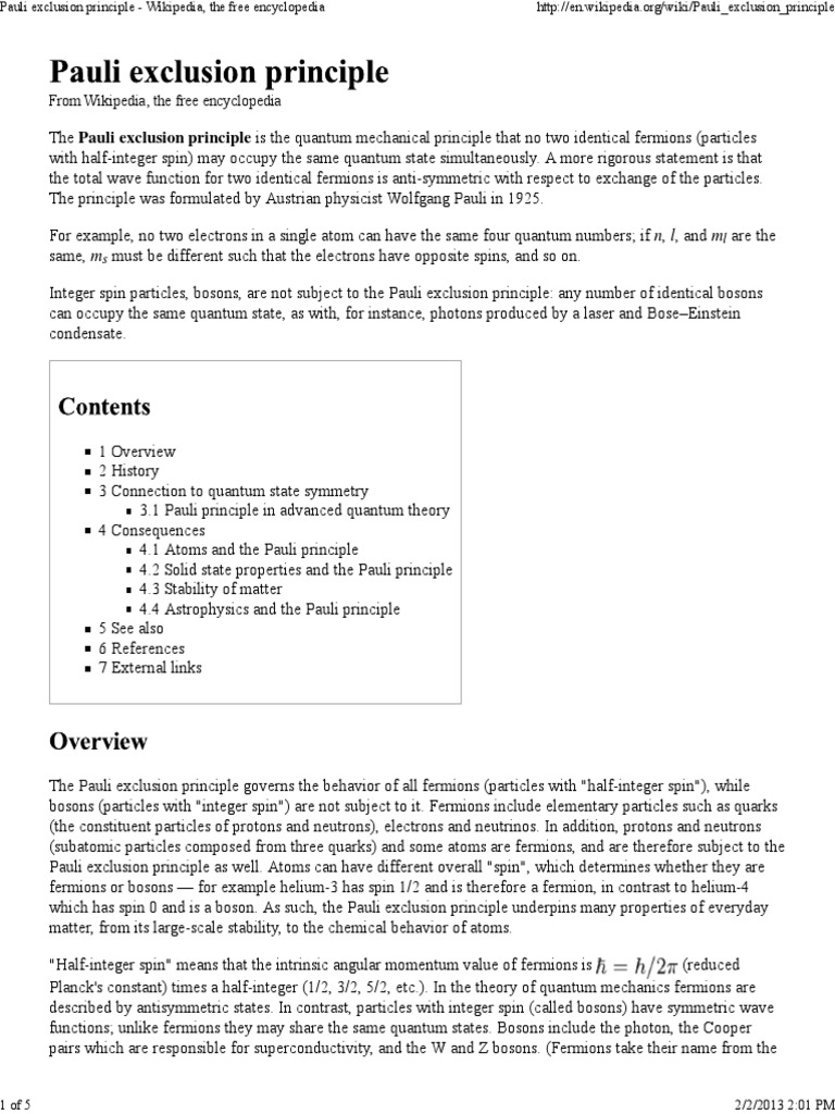 Pauli Exclusion Principle | PDF | Boson | Spin (Physics)