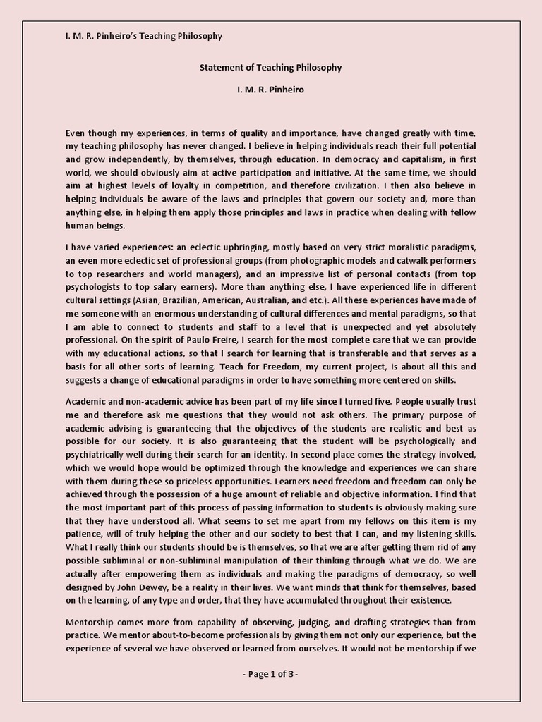 Statement of Teaching Philosophy | PDF | Mentorship | Reason