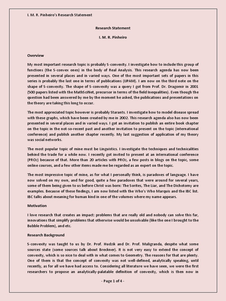 Research Statement I. M. R. Pinheiro | PDF | Science | Teaching Mathematics