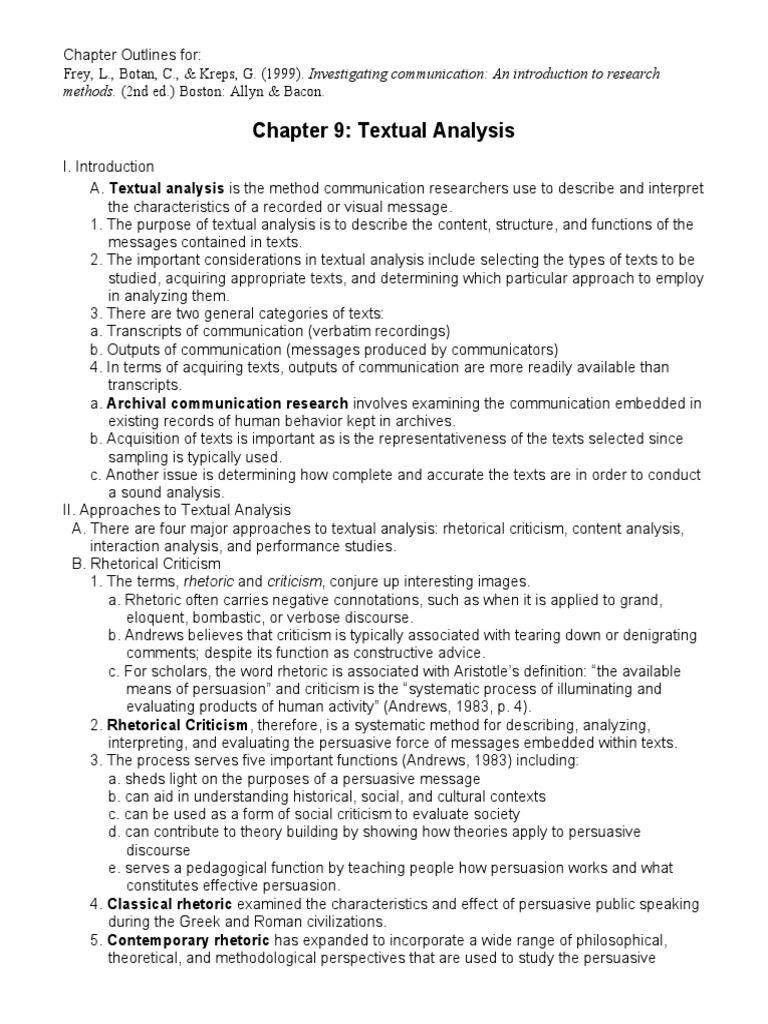 Chapter 9: Textual Analysis: Methods. (2nd Ed.) Boston: Allyn & Bacon ...
