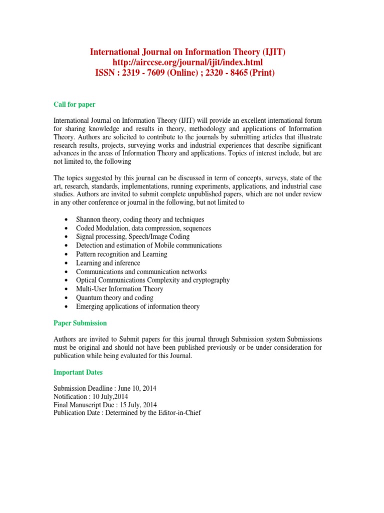 Call for Papers: IJIT Submissions | PDF | Computers | Technology ...