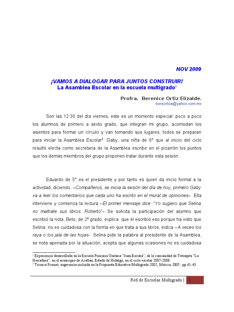 La Asamblea Escolar en Multigrado (NOV09) | Descargar gratis PDF | Tolerancia