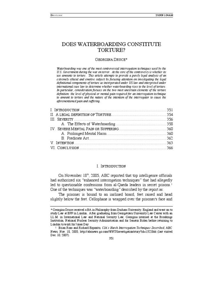 Does Waterboarding Constitute Torture?: Eorgina Ruce | PDF ...