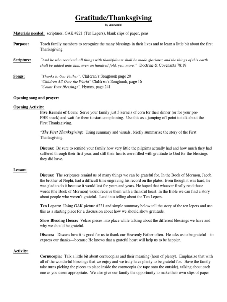 Family Thanksgiving Lesson | PDF | Gratitude | Vegetables