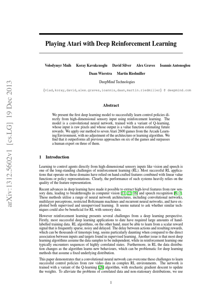 Deep Reinforcement Learning for Atari | PDF | Deep Learning ...