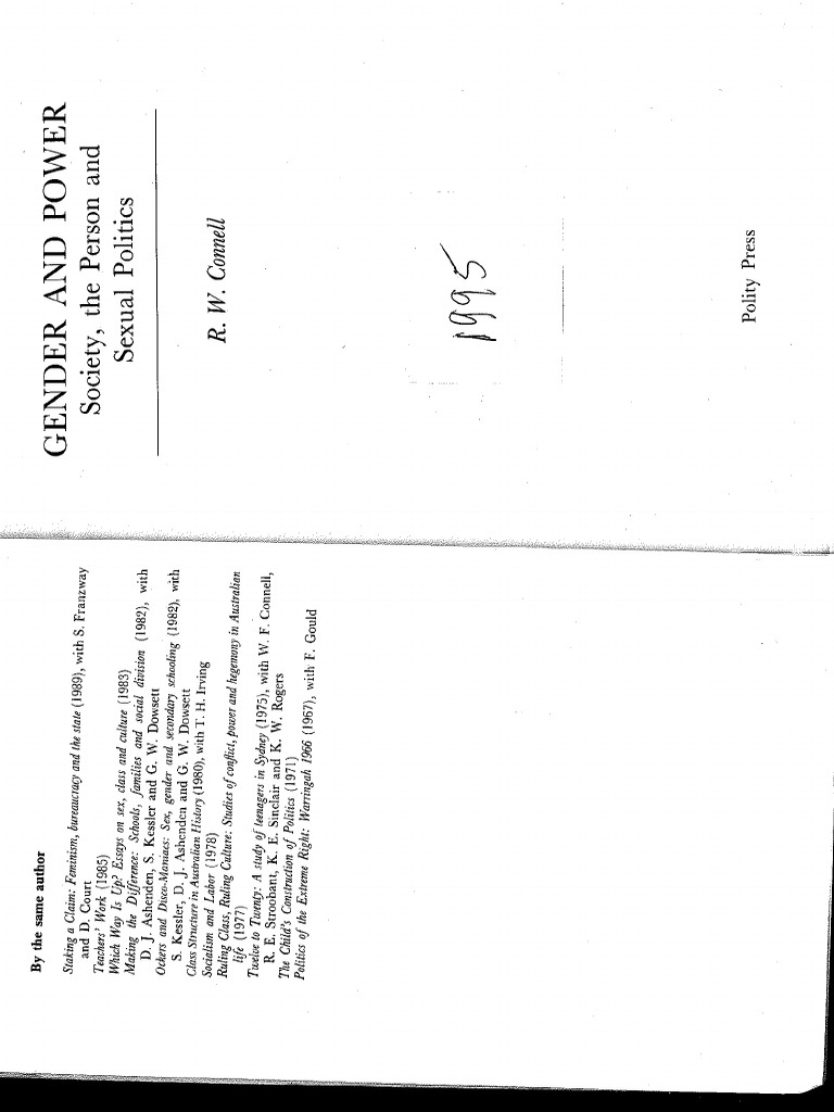 Connell, 1987 Gender and Power - Chapter 6 Gender Regimes and The ...