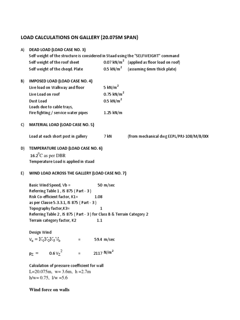 Load Calculation For Gallery | PDF | Bending | Mechanical Engineering