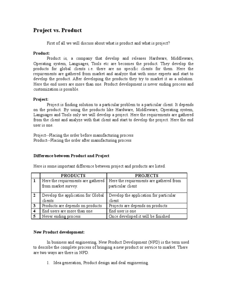 Project Vs Product | PDF | Product Lifecycle | New Product Development