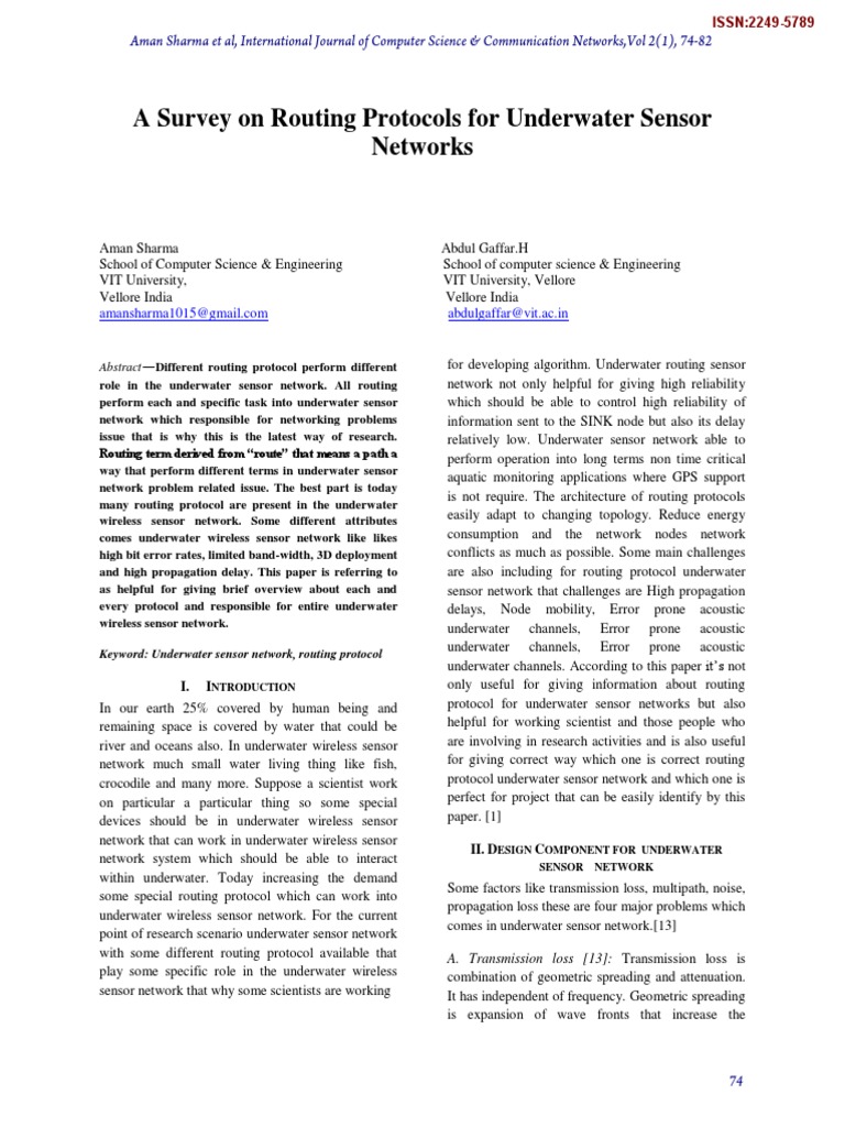 A Survey On Routing Protocols For Underwater Sensor Networks | Download Free PDF | Routing ...