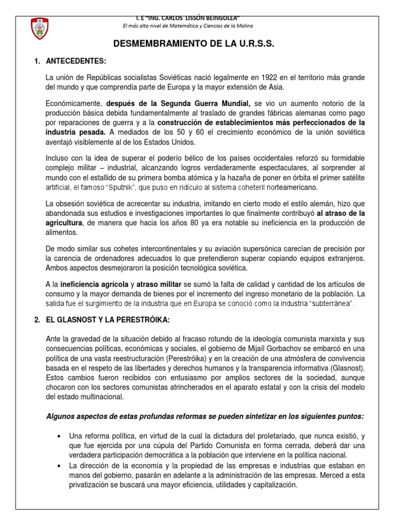 Desmembramiento de La Urss | PDF | Unión Soviética | Política mundial